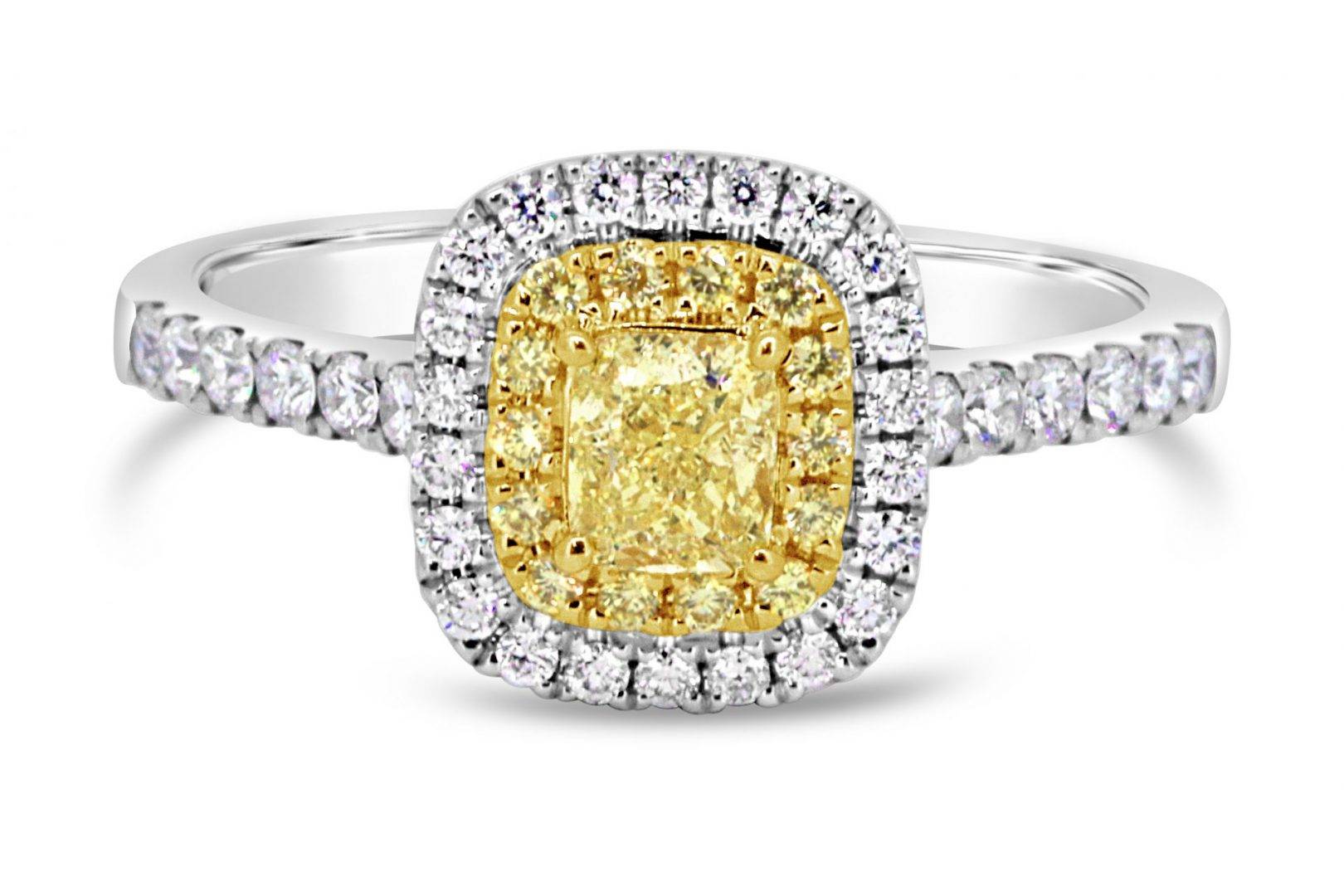 Natural Yellow Diamond set with Double Halo - Gold River Jewellers